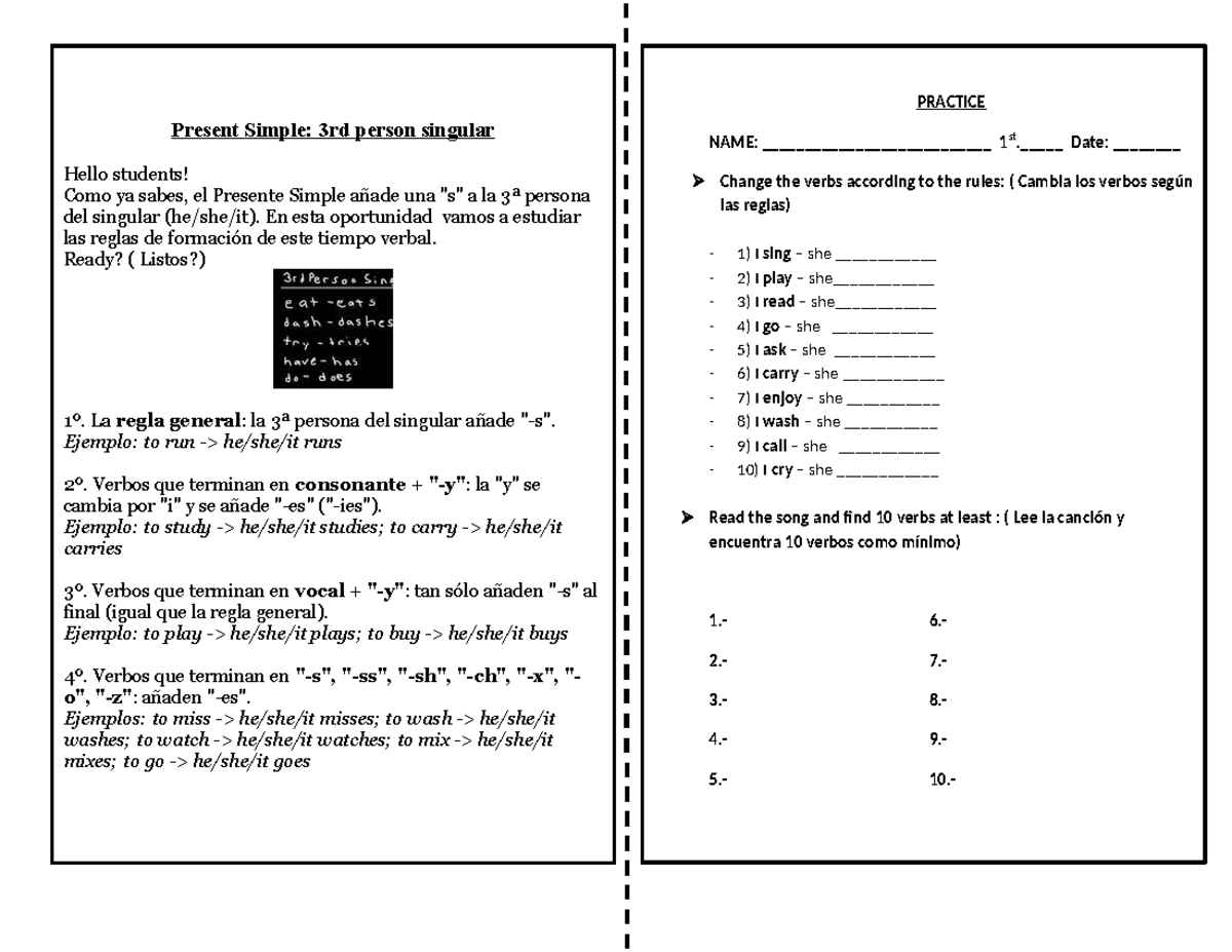PRACTICE: Present Simple 3rd Person Singular Rules and Exercises - Studocu