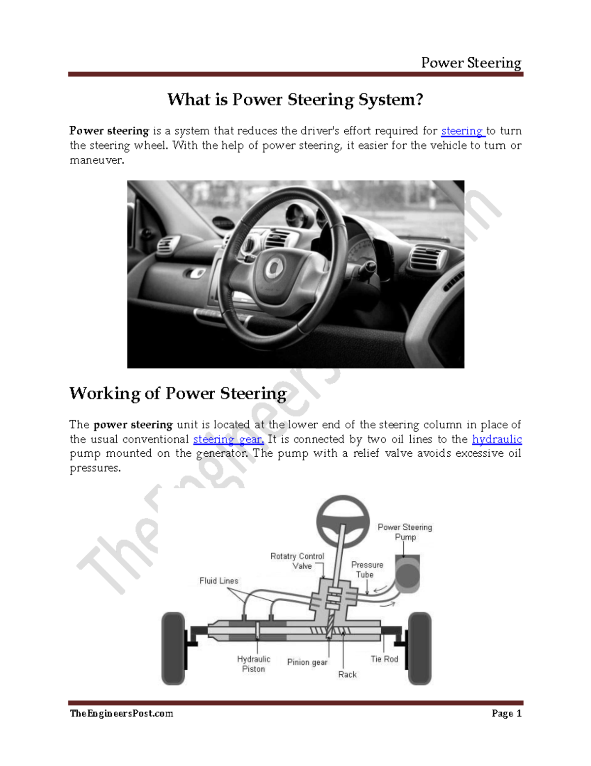 Power Steering Systems: Types, Advantages & Working Mechanics - Studocu