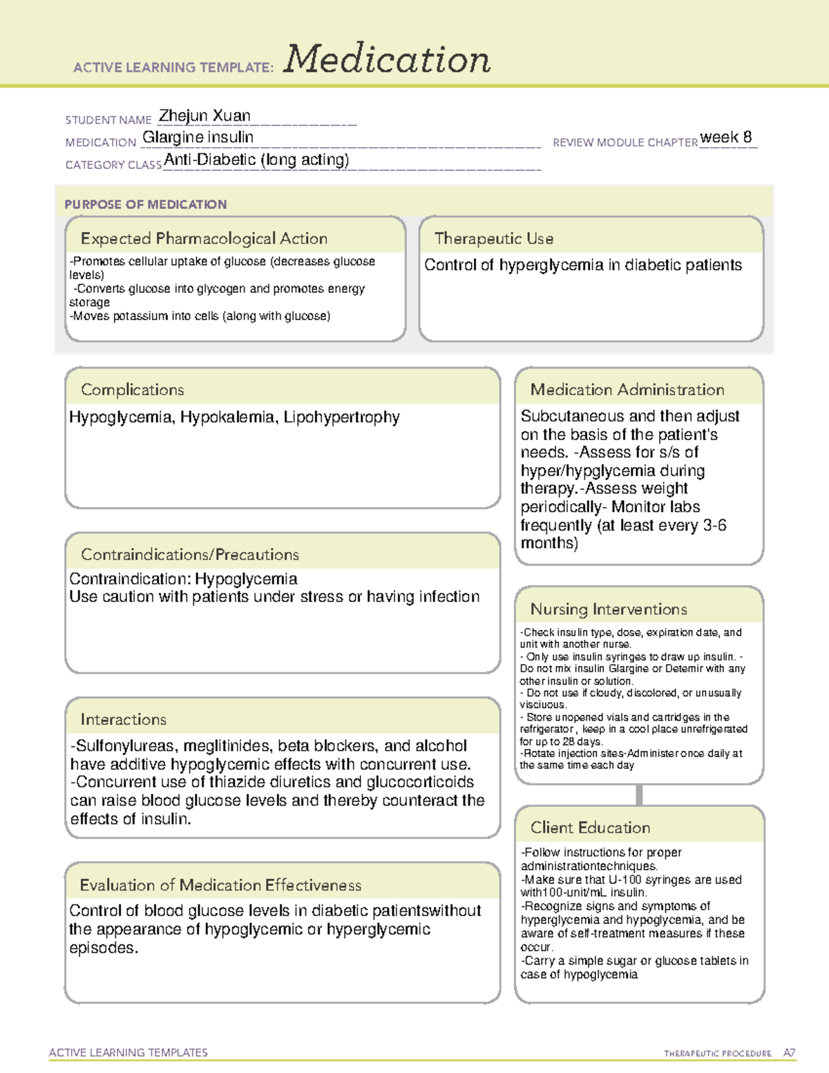Glargine Insulin - Clinical Med Card Week 8 Insights - Studocu
