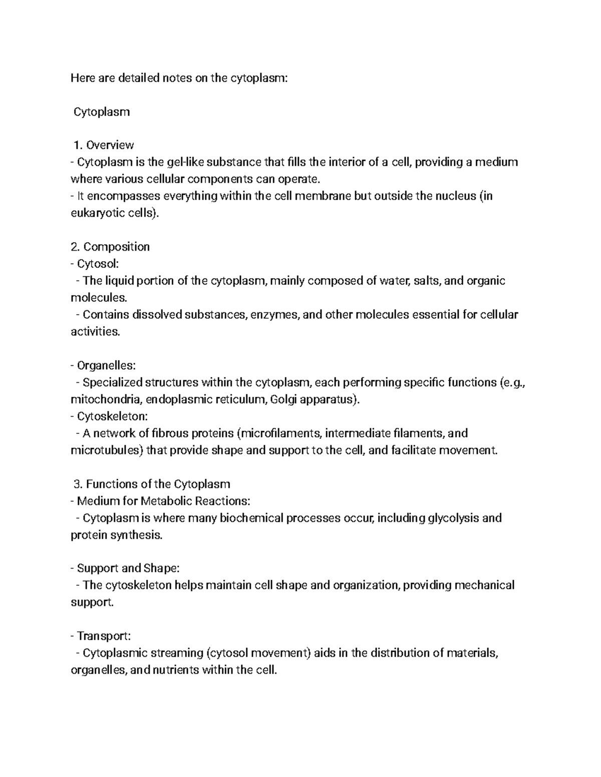 Cytoplasm Study Guide: Key Concepts and Functions in Cell Biology - Studocu