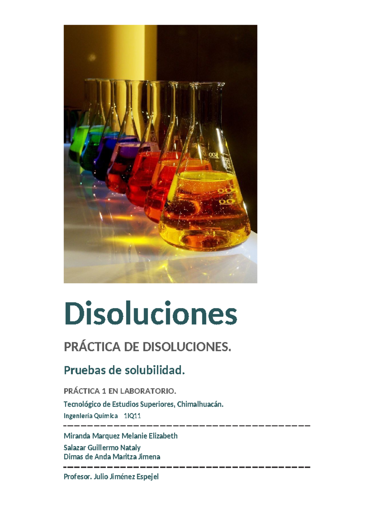 Marco Teórico para práctica de disoluciones - Disoluciones PRÁCTICA DE DISOLUCIONES. Pruebas de ...