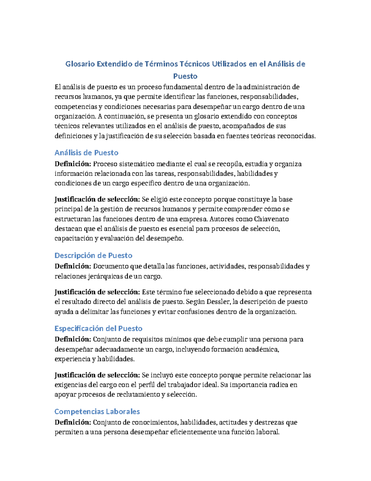 Glosario Extendido de Términos Técnicos en Análisis de Puesto - Studocu