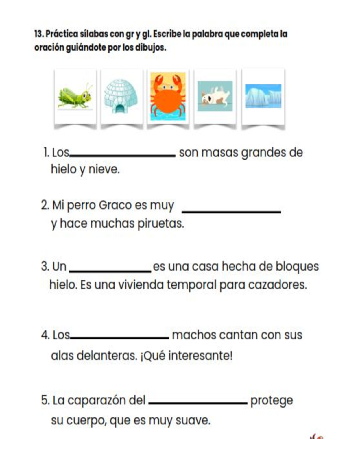 Letra g para grado tercero y segundo - 13. Práctica sílabas con gr y gl ...
