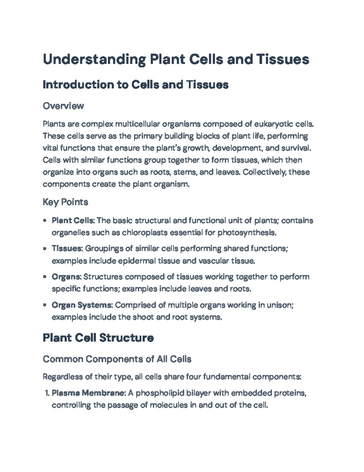 Understanding Plant Cells and Tissues: Structure and Function Overview ...