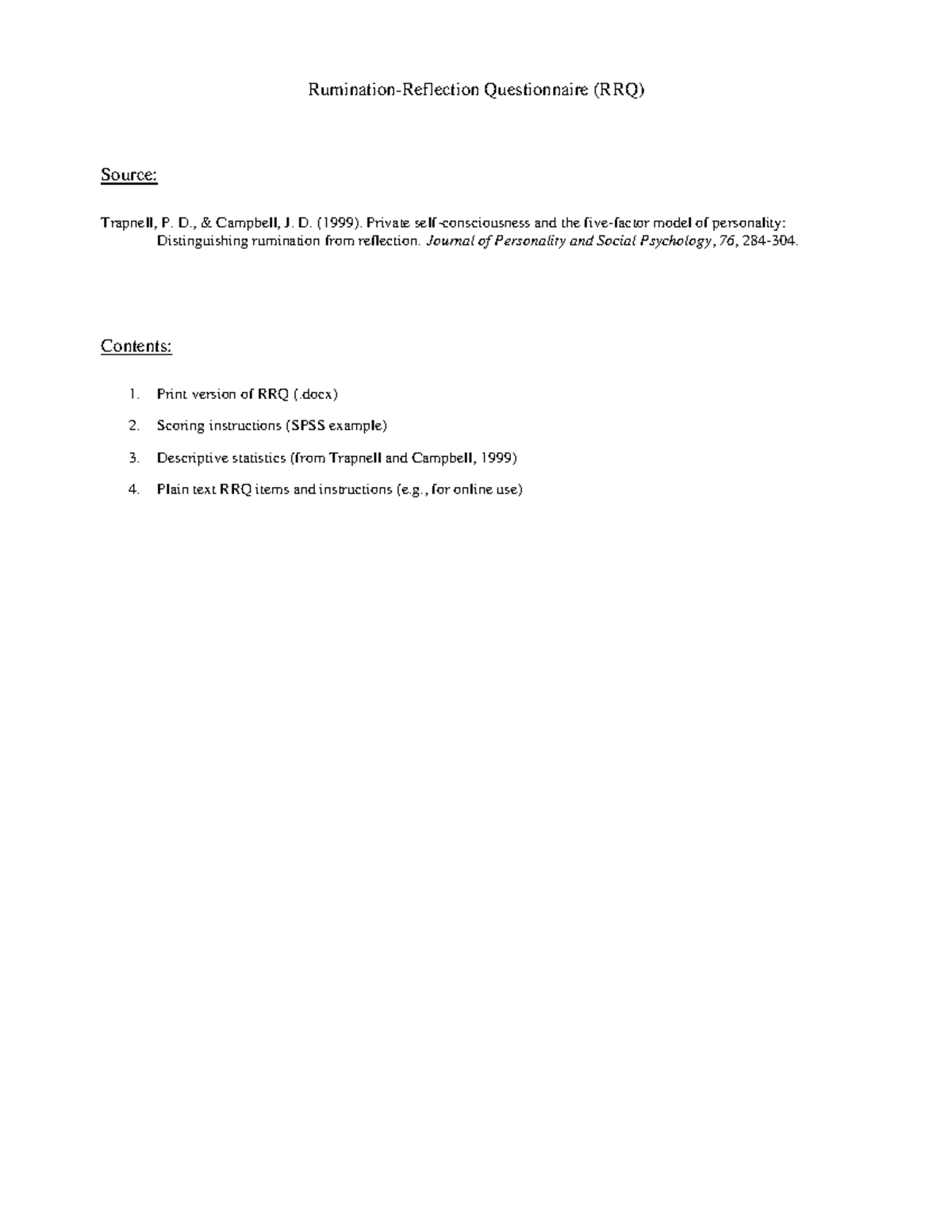 RRQ Measure and Scoring Instructions: An Overview and Guide - Studocu