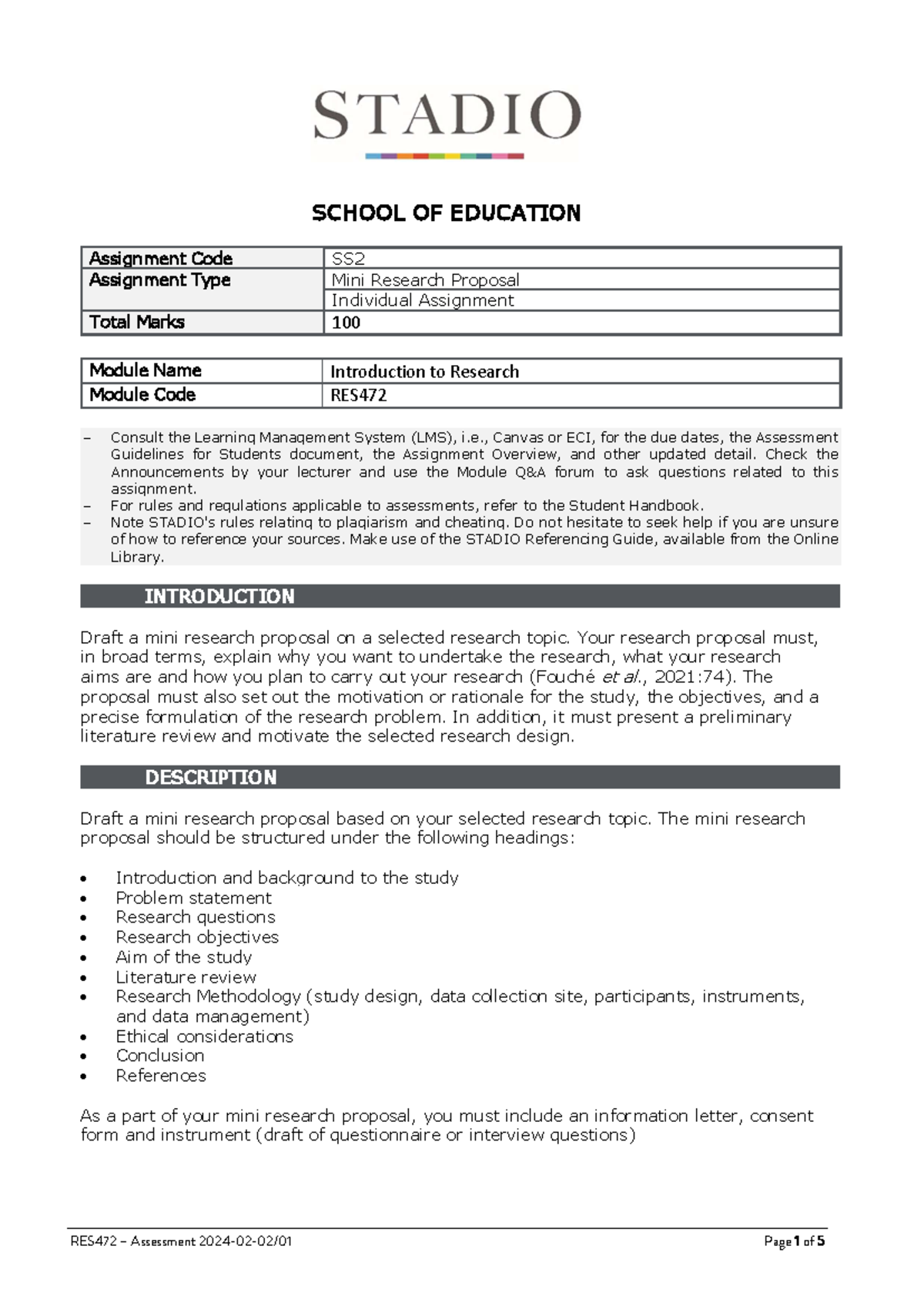 SS 2 Mini Research Proposal Guidelines for RES Module - Studocu