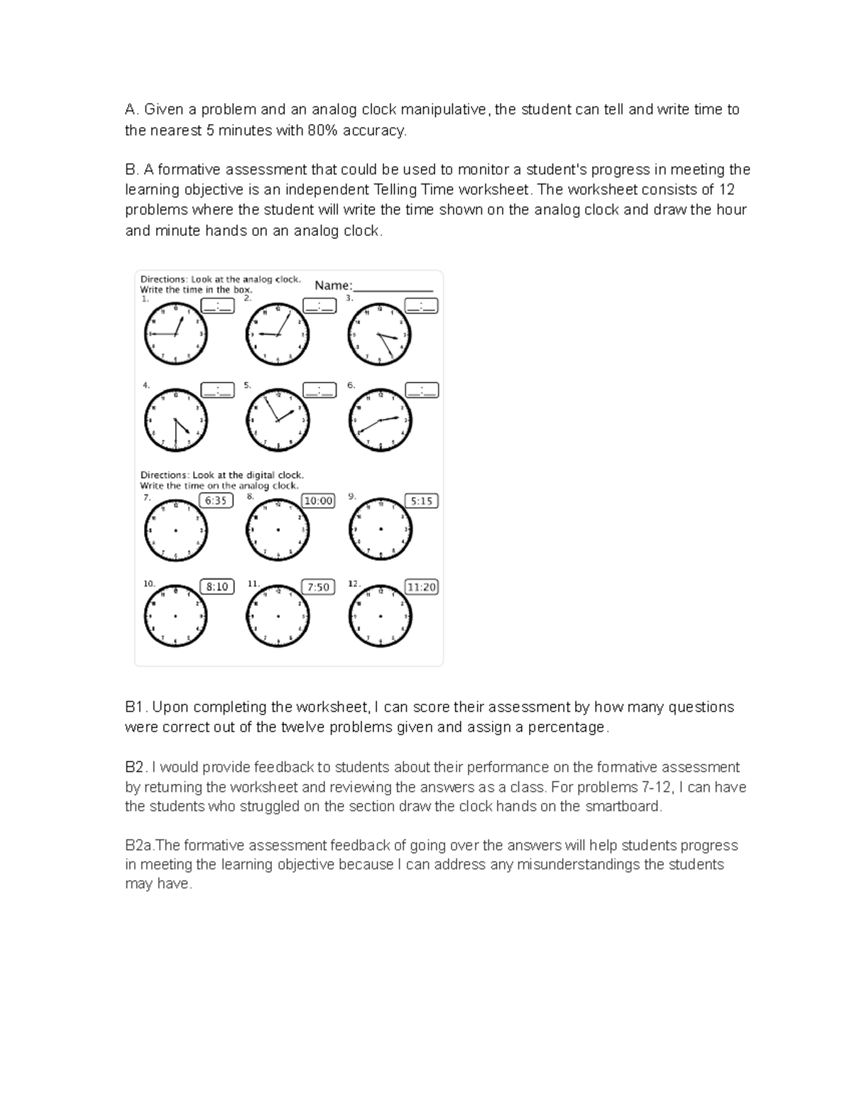 D093 Task 1 - Assignment - A. Given a problem and an analog clock ...