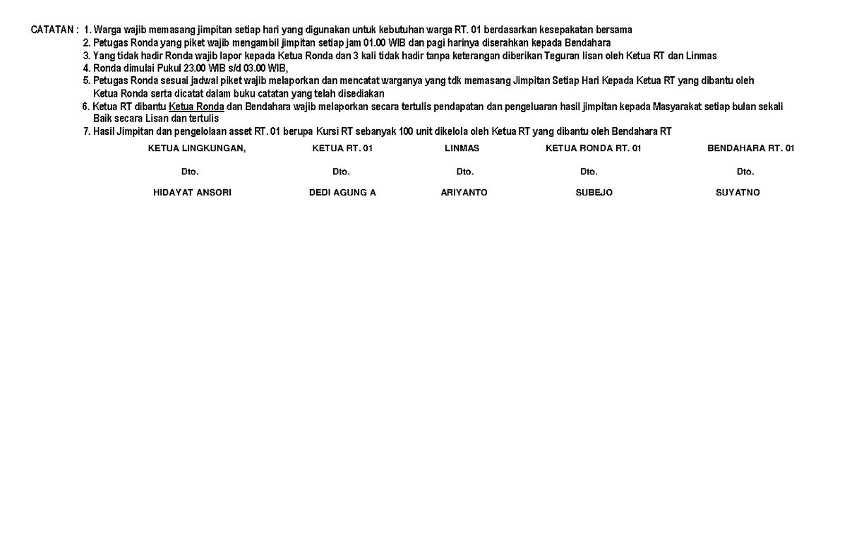 Jadwal Ronda RT 01: Aturan dan Tanggung Jawab Petugas Ronda - Studocu