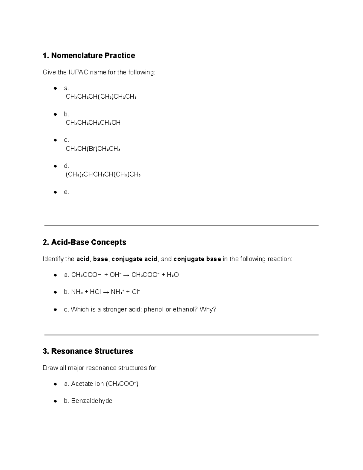 ORGO 1 Practice: Nomenclature, Isomers, and Reaction Mechanisms - Studocu