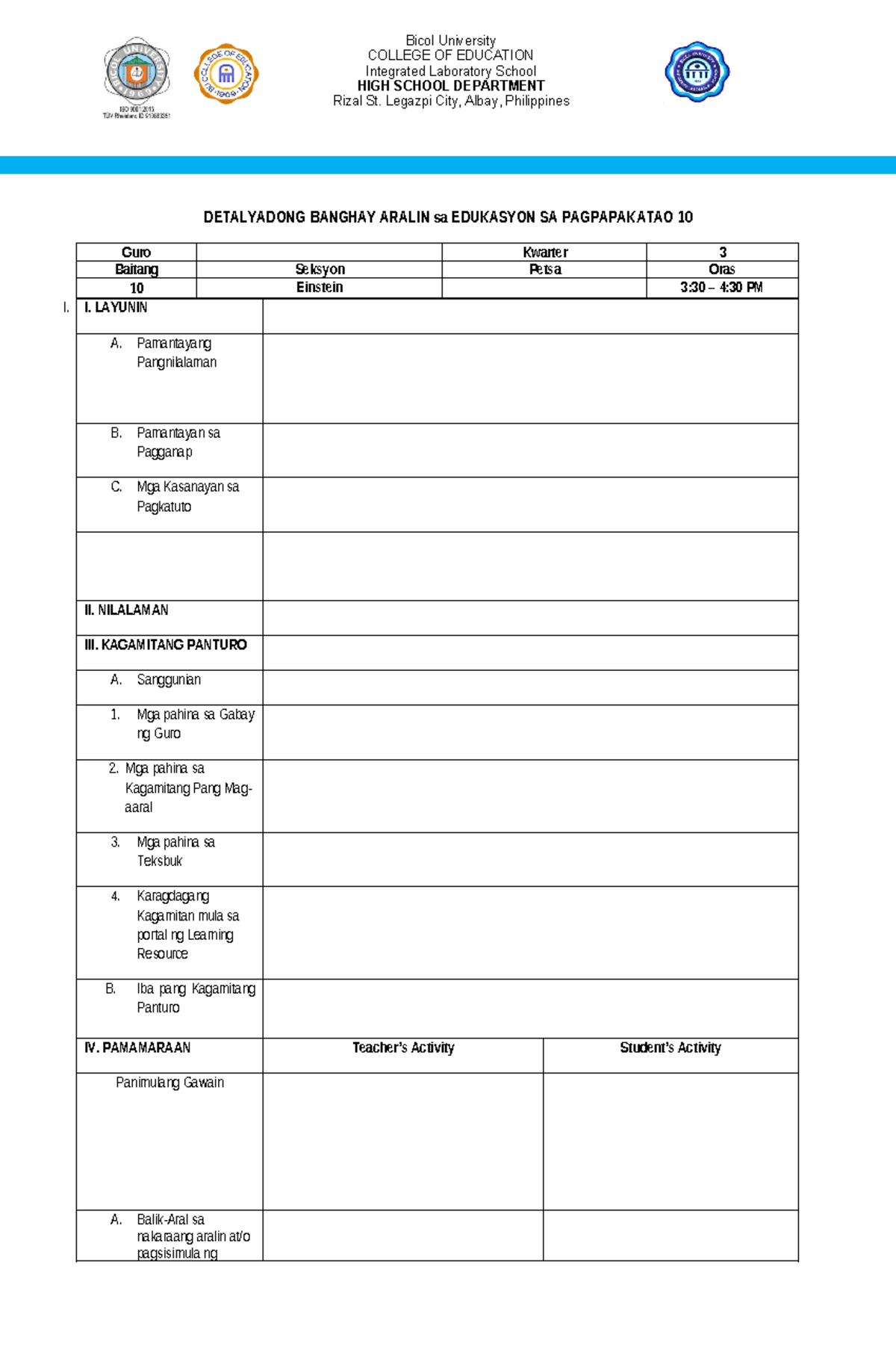 Modyul 2 LP - module - Bicol University COLLEGE OF EDUCATION Integrated ...
