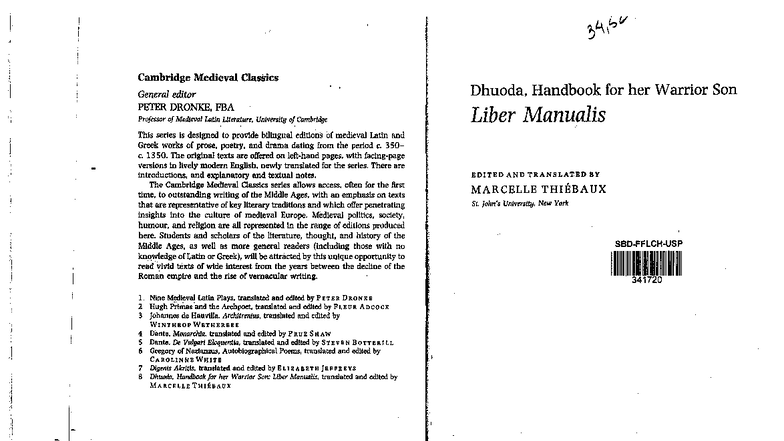 Cambridge Medieval Classics: Dhuoda's Liber Manualis Edition - Studeersnel