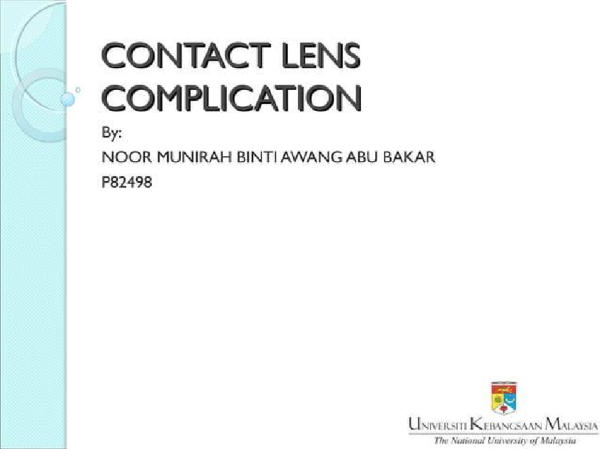 Complications of Contact Lenses: P82498 Final Exam Notes - Studocu