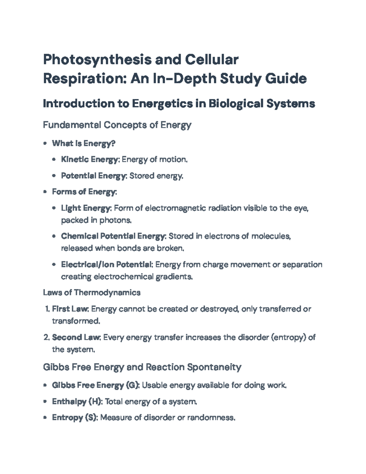 Photosynthesis and Cellular Respiration Study Guide (BIO 101) - Studocu