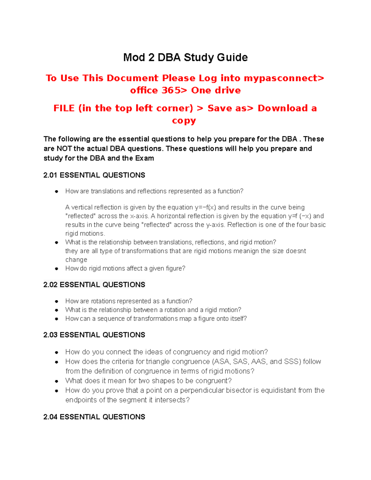 Mod 2 DBA Exam Study Guide: Essential Questions & Theorems - Studocu
