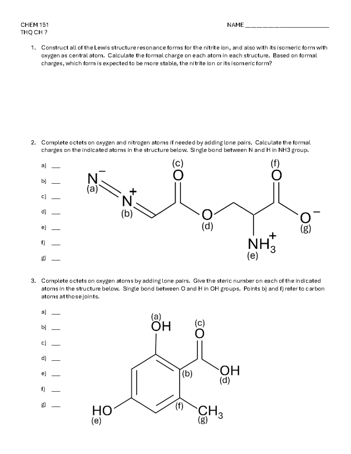 C151 F25 CH07 THQ - Lewis Structures & Formal Charges Analysis - Studocu