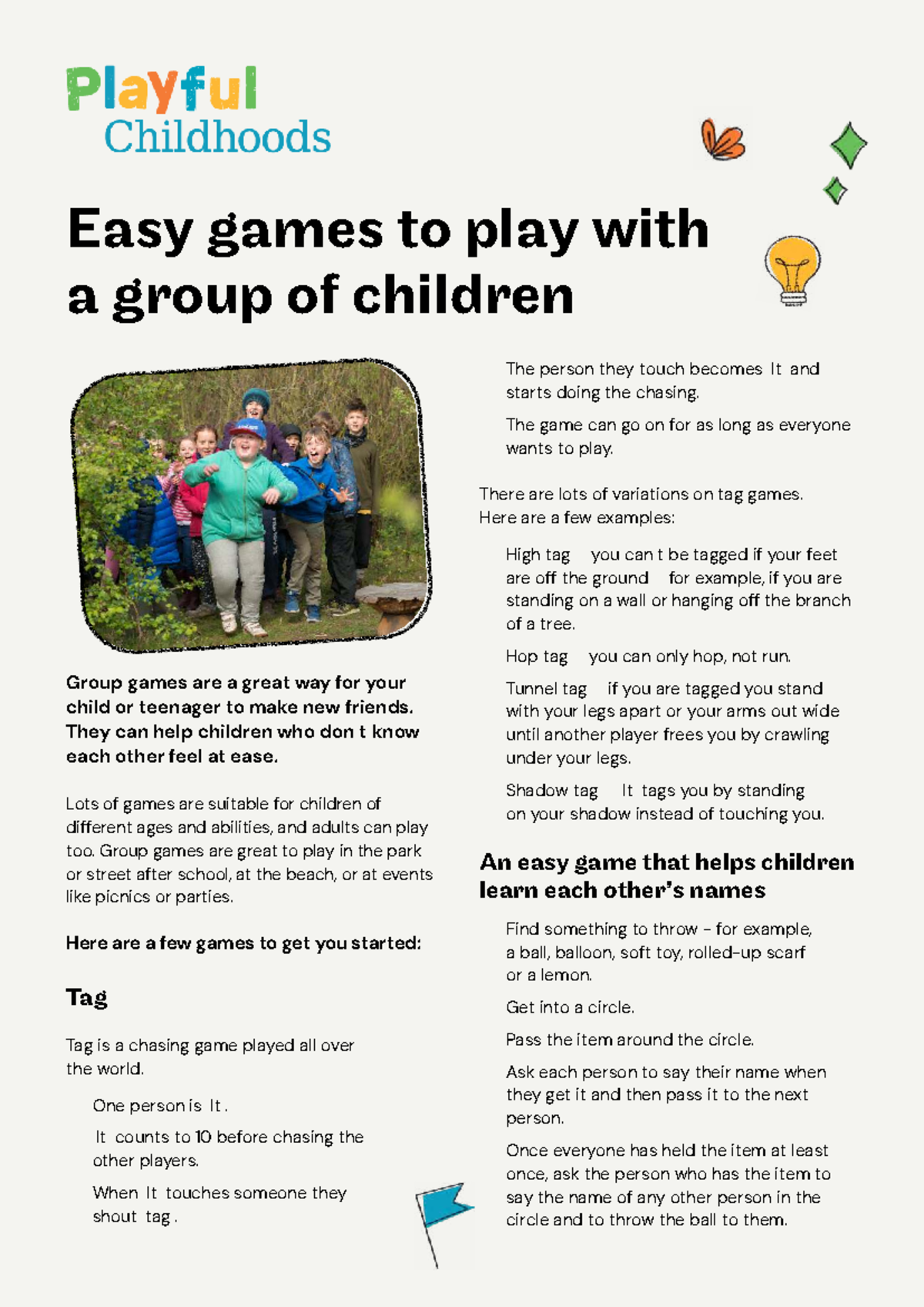 Easy Group Games for Children: Fun Activities & Variations - Studocu