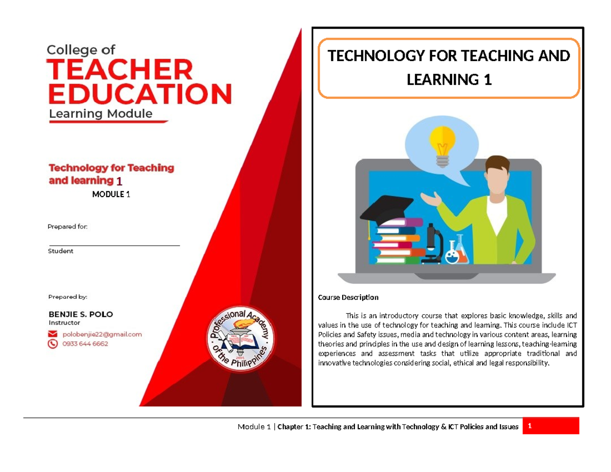 BSED TTL1 Module 1: Teaching & Learning with Technology Overview - Studocu