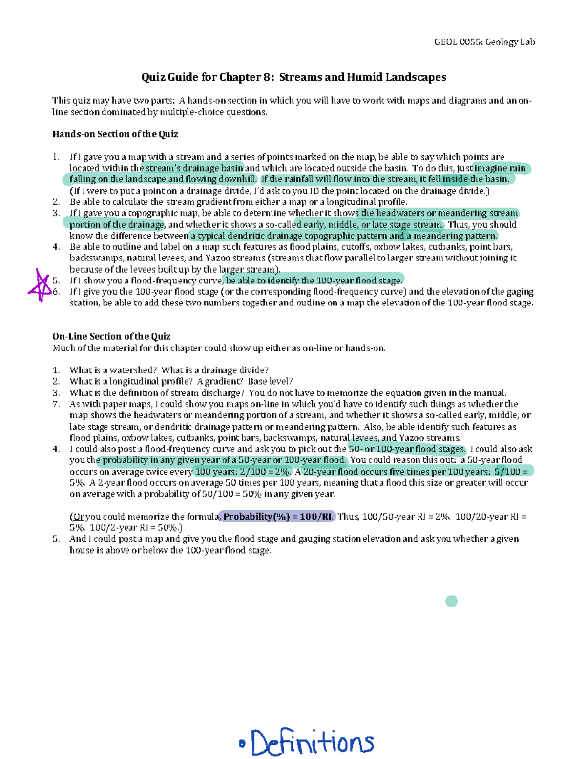 5+Quiz+Guide+for+Ch+8+Streams - GEOL 0055: Geology Lab **Quiz Guide for Chapter 8: Streams and ...