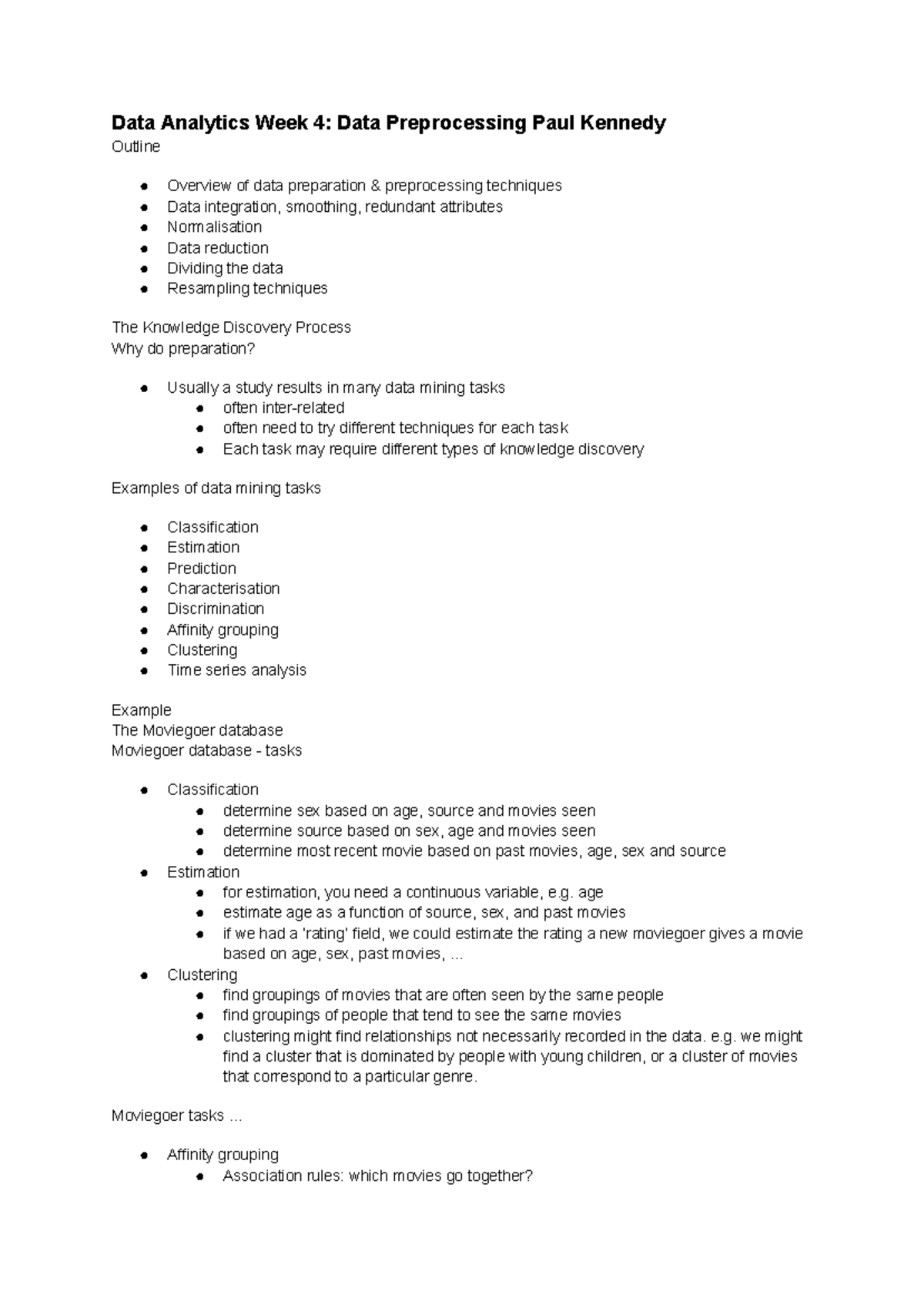 Week 4: Data Preprocessing Techniques in Data Analytics - Studocu