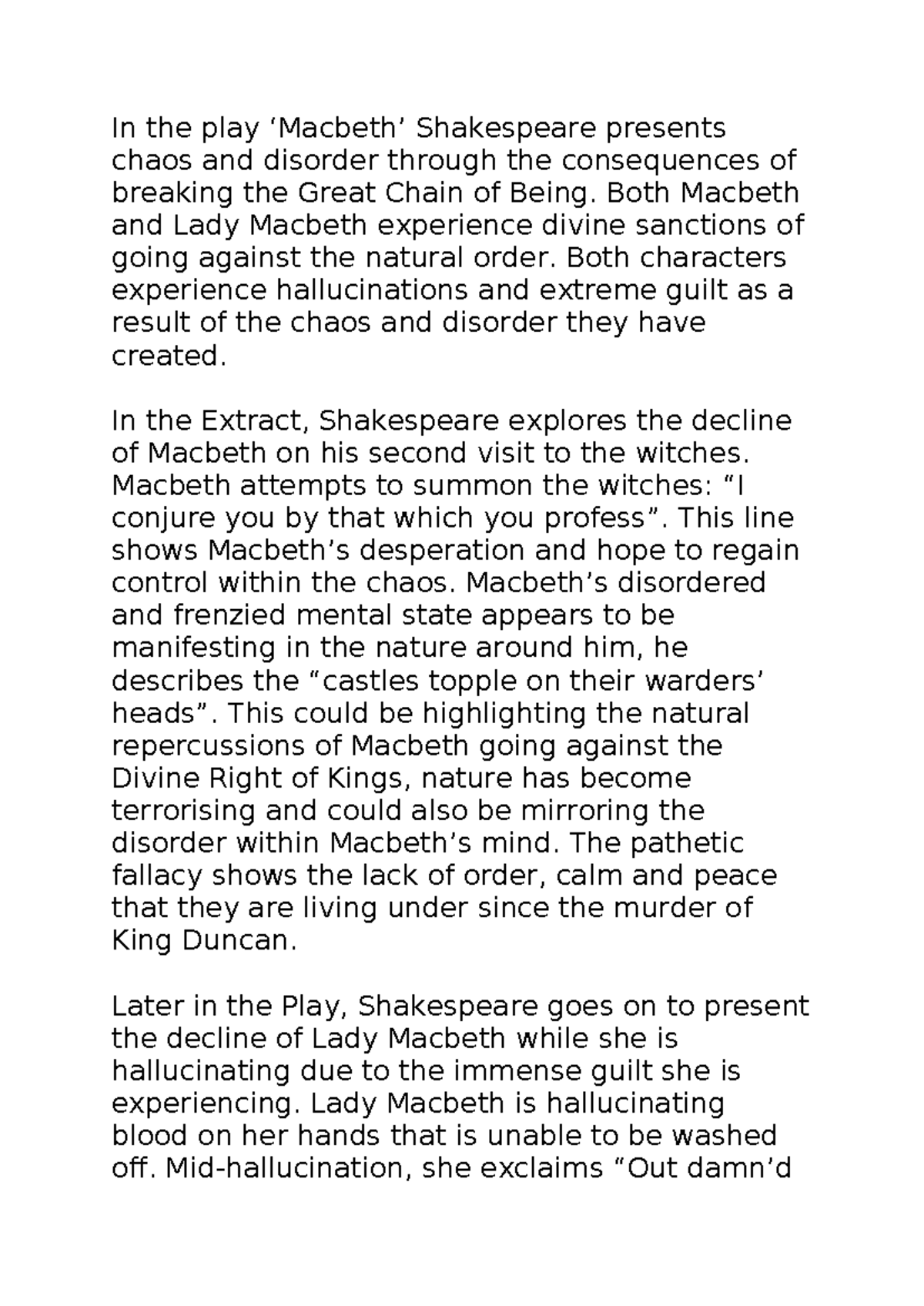 Chaos and Disorder in Macbeth: Analyzing Guilt and Consequences - Studocu