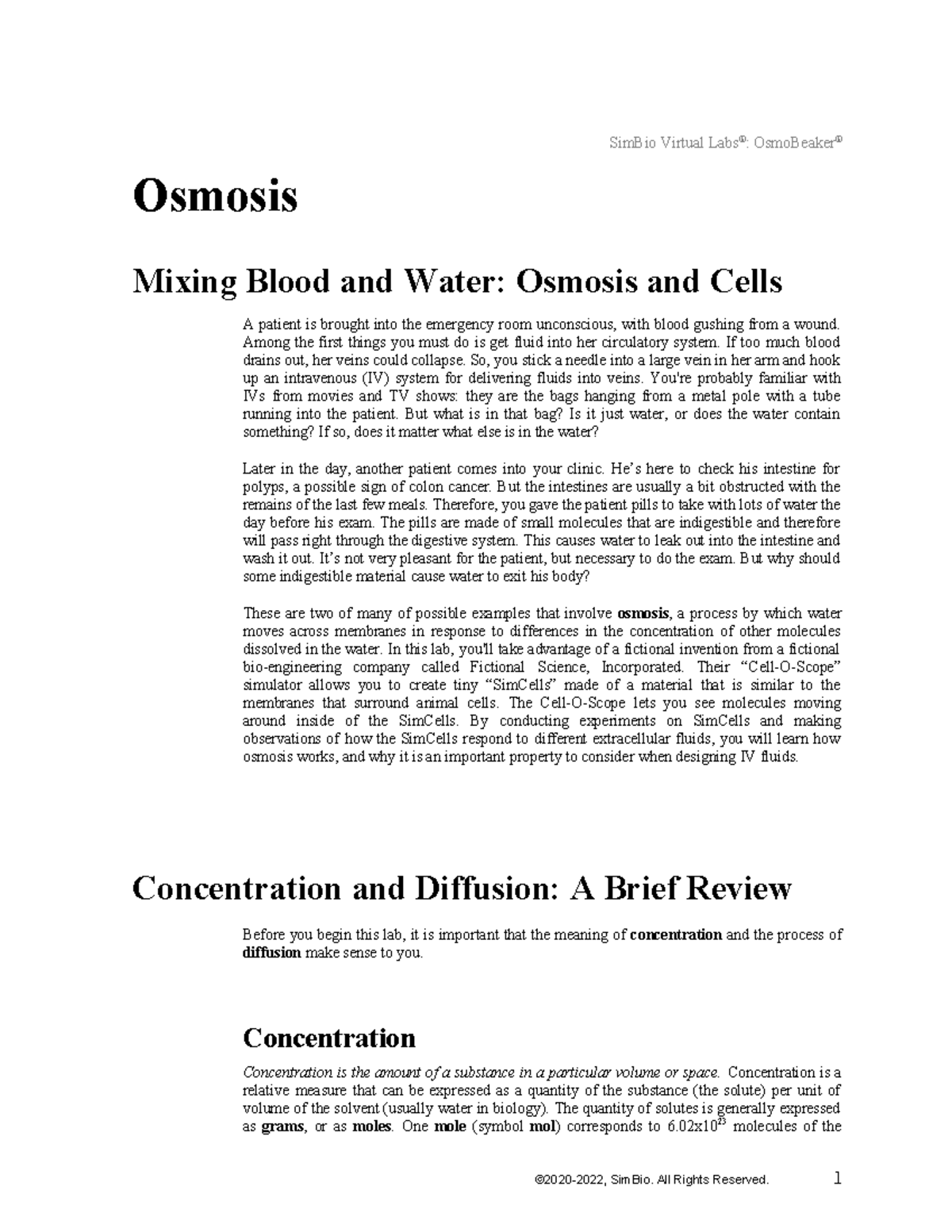 Module 2 Questionnaire Mixing Blood and Water: Osmosis and Cells ...