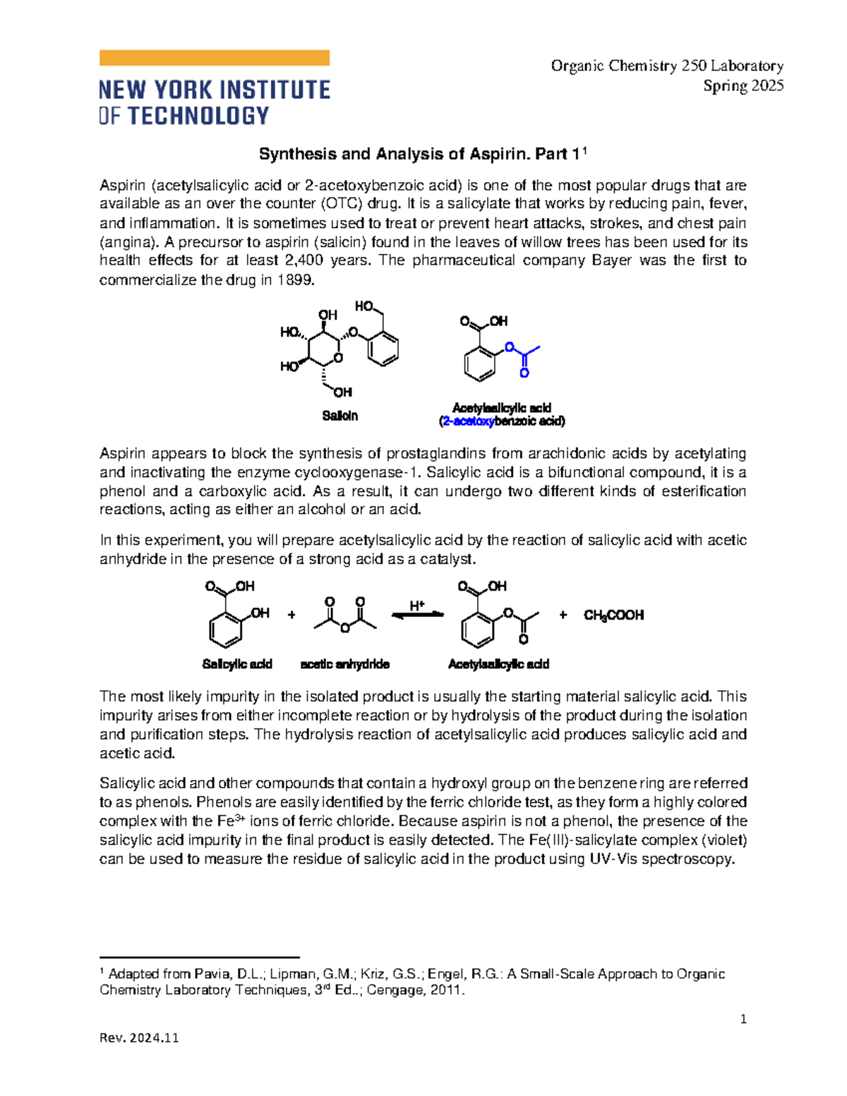 Synthesis and Analysis of Aspirin: Laboratory Report SP25 - Studocu