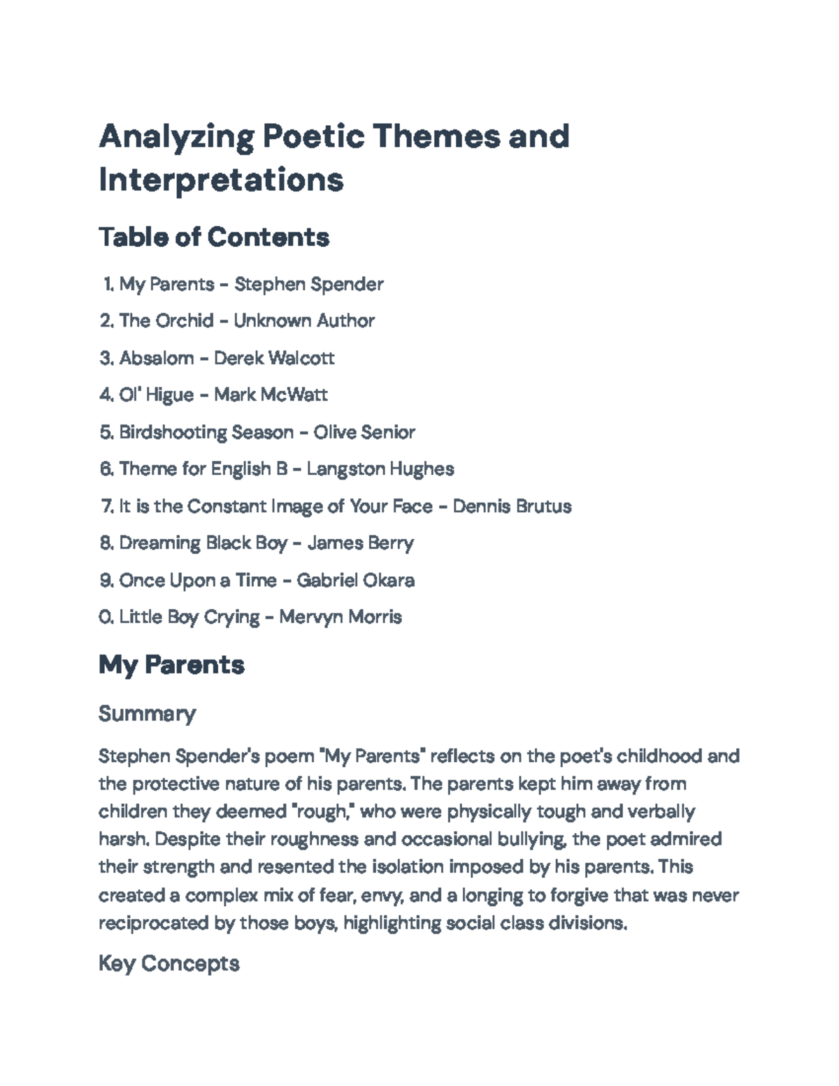 ENG-POET-101: Analysis of Poetic Themes in Key Works - Studocu