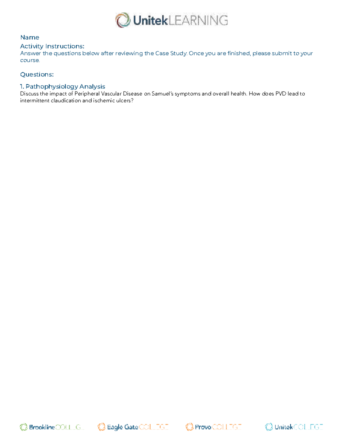 Case Study: PVD Impact & Management Strategies for Cardiac Samuel - Studocu