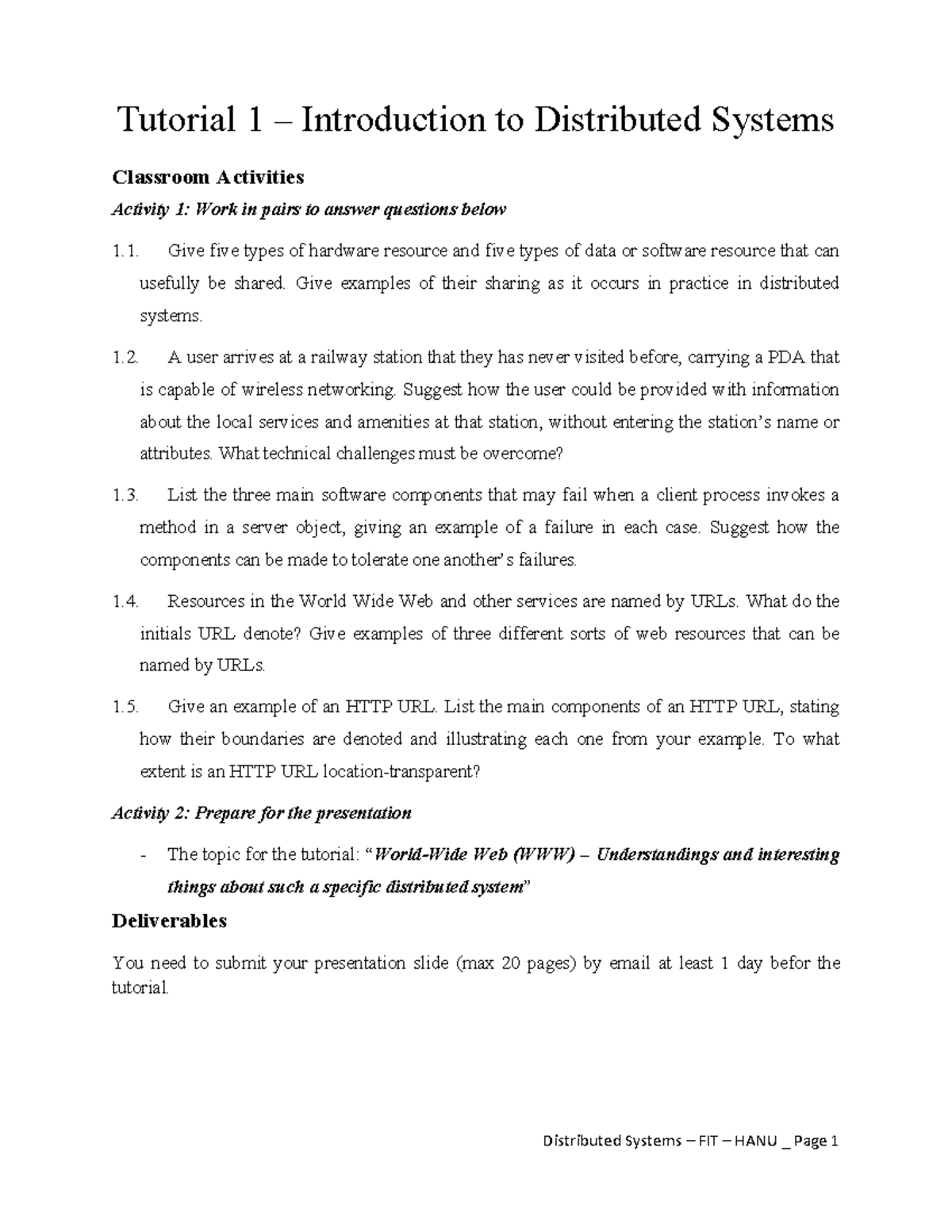 Tutorial 1: Introduction to Distributed Systems Activities ...