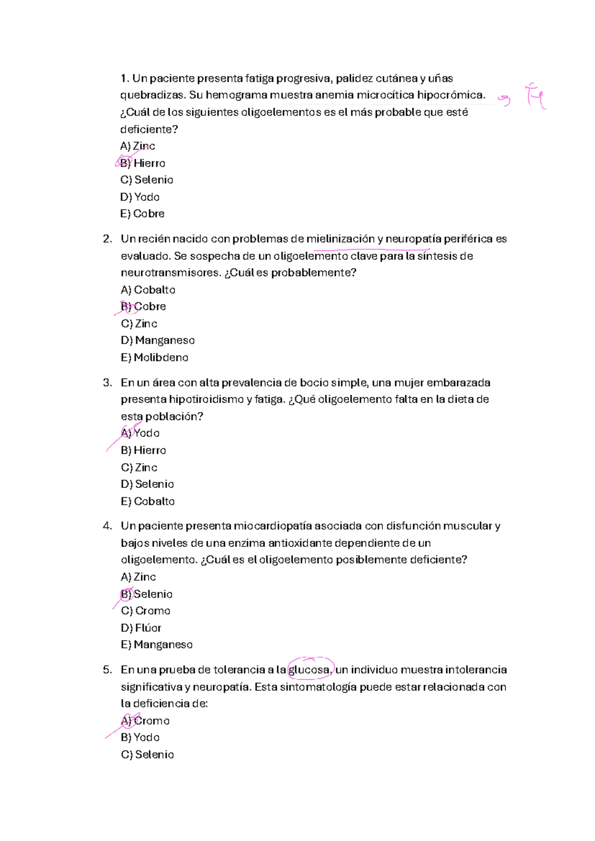 Examen Final Oligoelementos 250925: Preguntas y Respuestas - Studocu