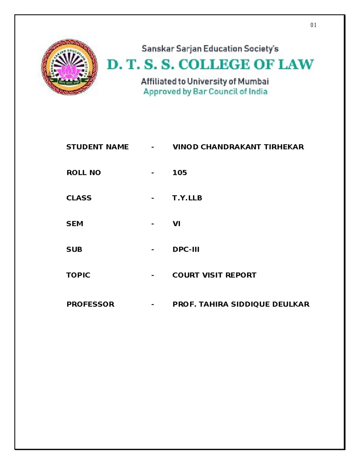 Court Visit Report: Observations from T.Y.LLB DPC-III by Vinod T. - Studocu