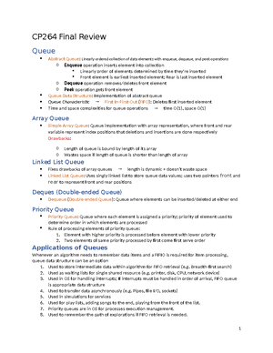 CP264 Final Review: Data Structures and Their Applications - Studocu