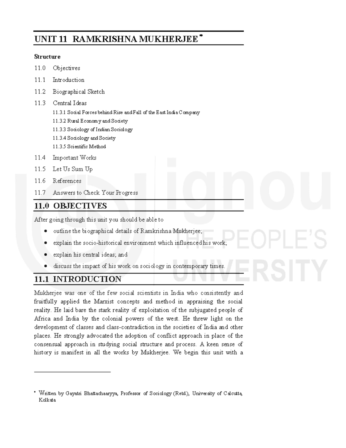 Sociology Unit 11: Ramkrishna Mukherjee's Contributions and Ideas - Studocu