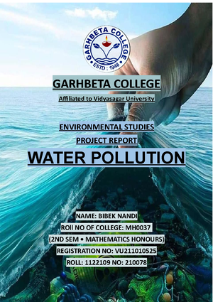 Water Pollution Project Report - GARHBETA COLLEGE Affiliated to ...