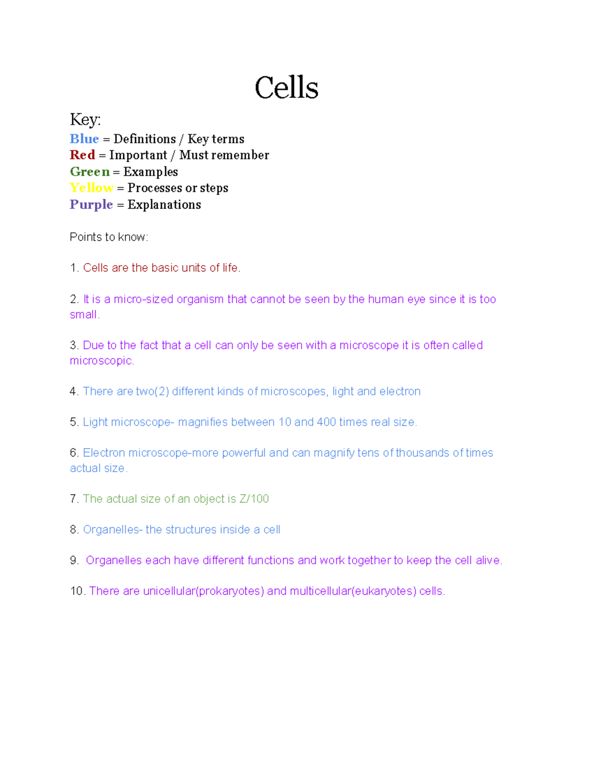 Cells Overview: Key Definitions, Structures, and Functions - Studocu