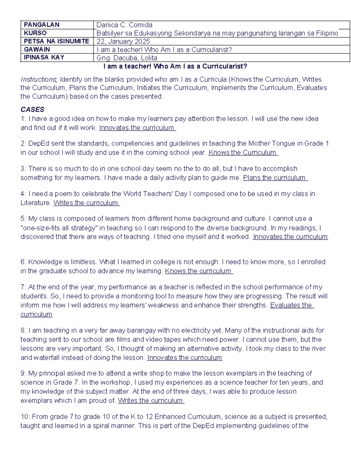 Template- Profed 4- Activity - PANGALAN Danica C. Comida KURSO ...