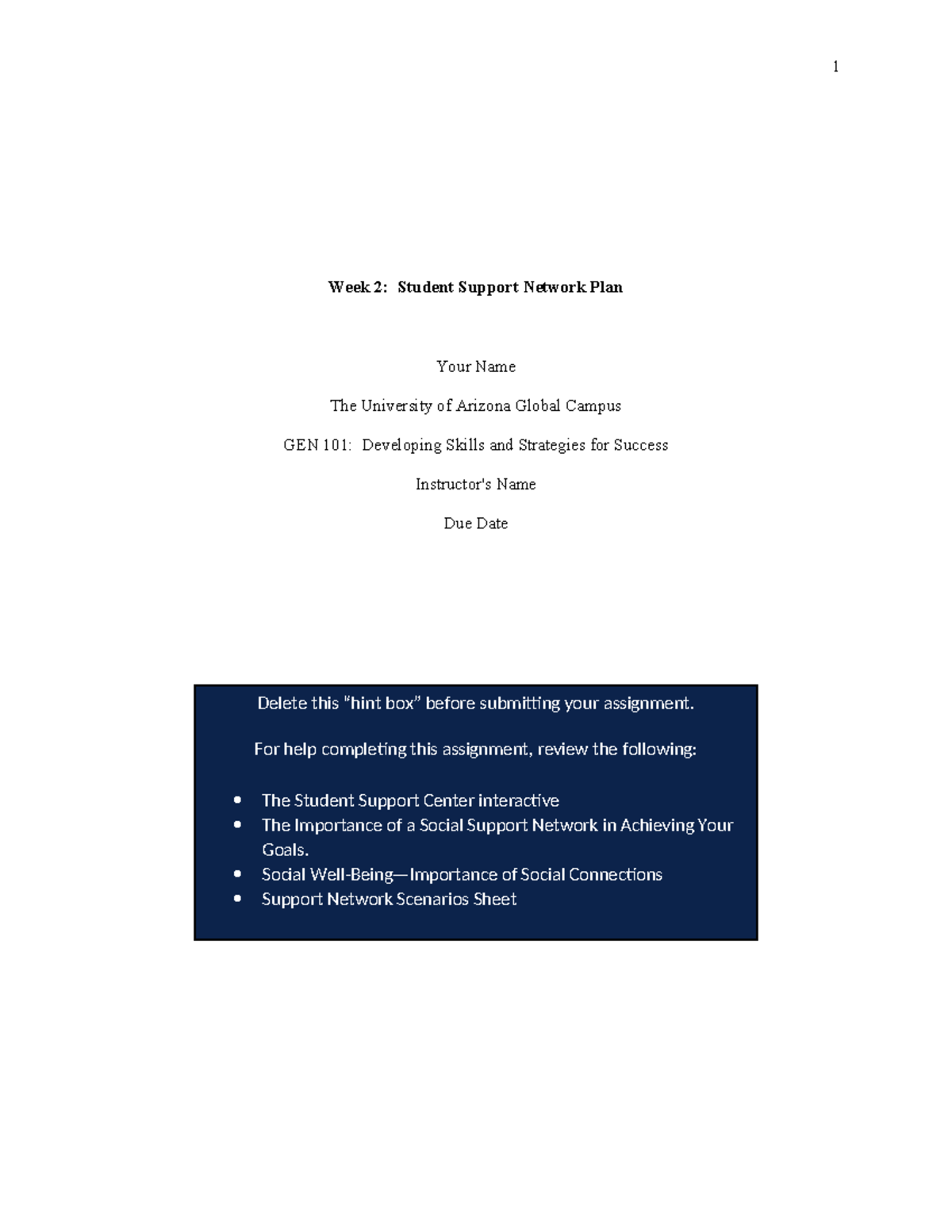 Week 2 Journal GEN 101 - Student Support Network Insights - Studocu