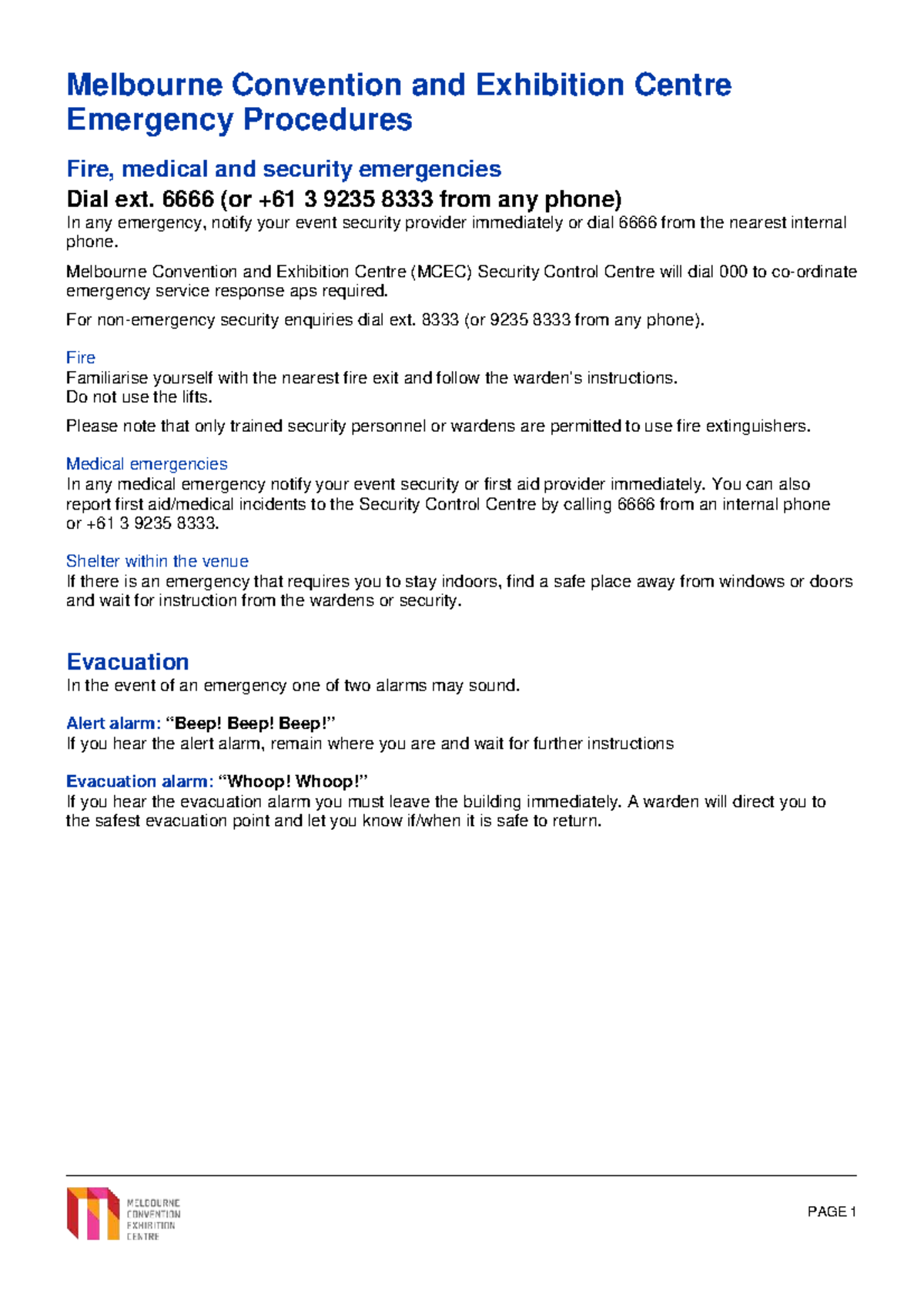 MCEC Emergency Procedures: Fire, Medical & Security Guidelines - Studocu