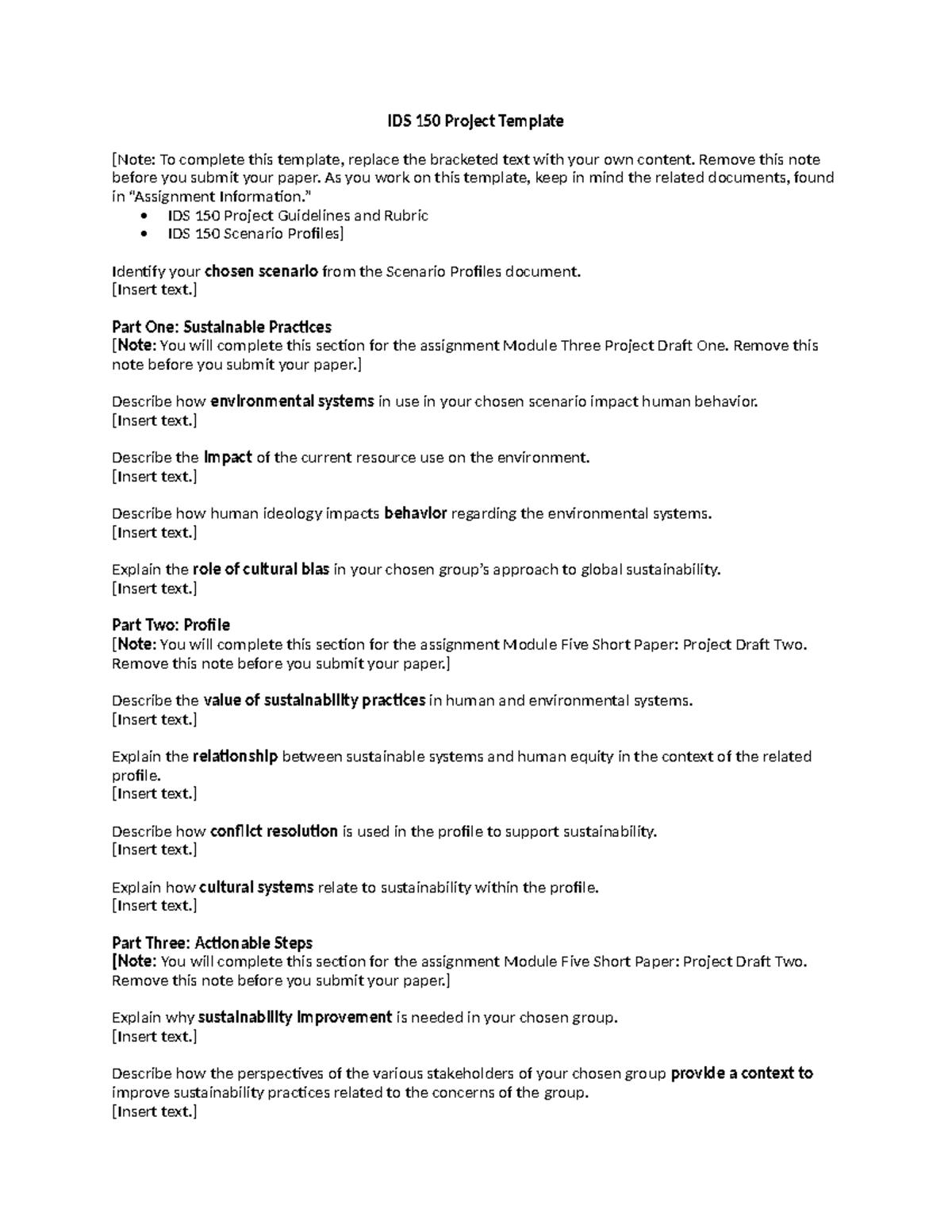 IDS 150 Project Template: Sustainable Practices & Action Steps - Studocu