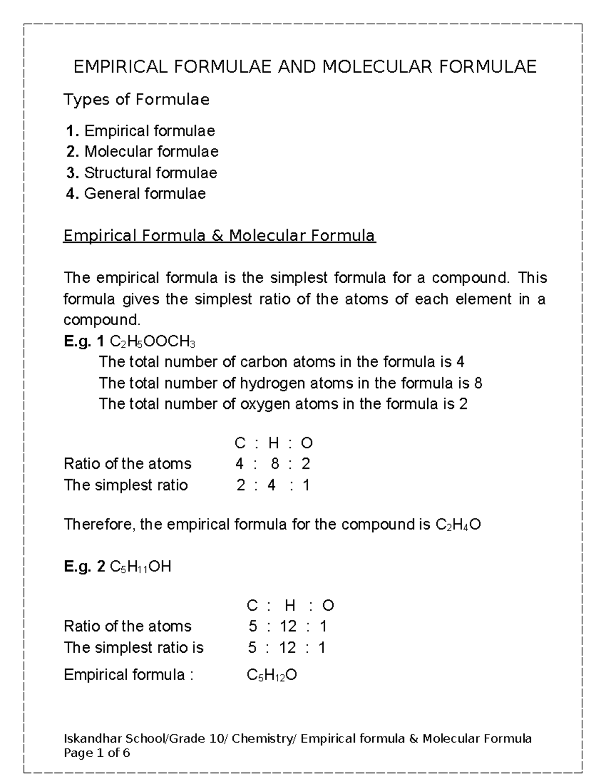 Empirical and Molecular Formulae: A Comprehensive Guide (CHEM101) - Studocu