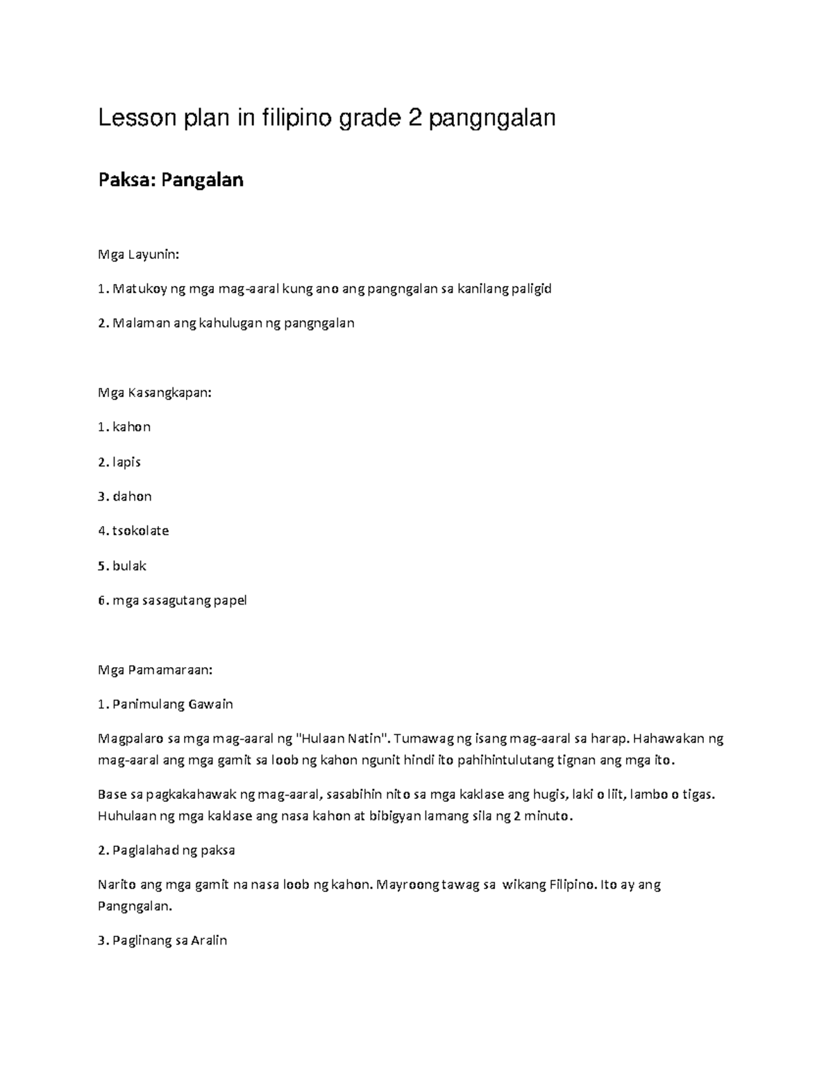 Pdfcoffee - banghay aralin - Lesson plan in filipino grade 2 pangngalan ...