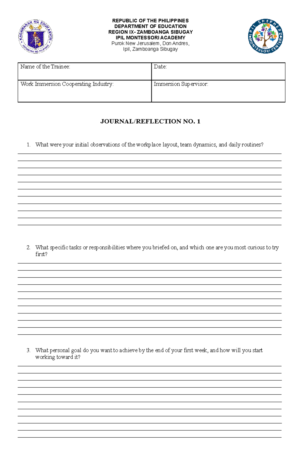 Work Immersion Journal & Narrative Report (WI-2 Copies) - Studocu