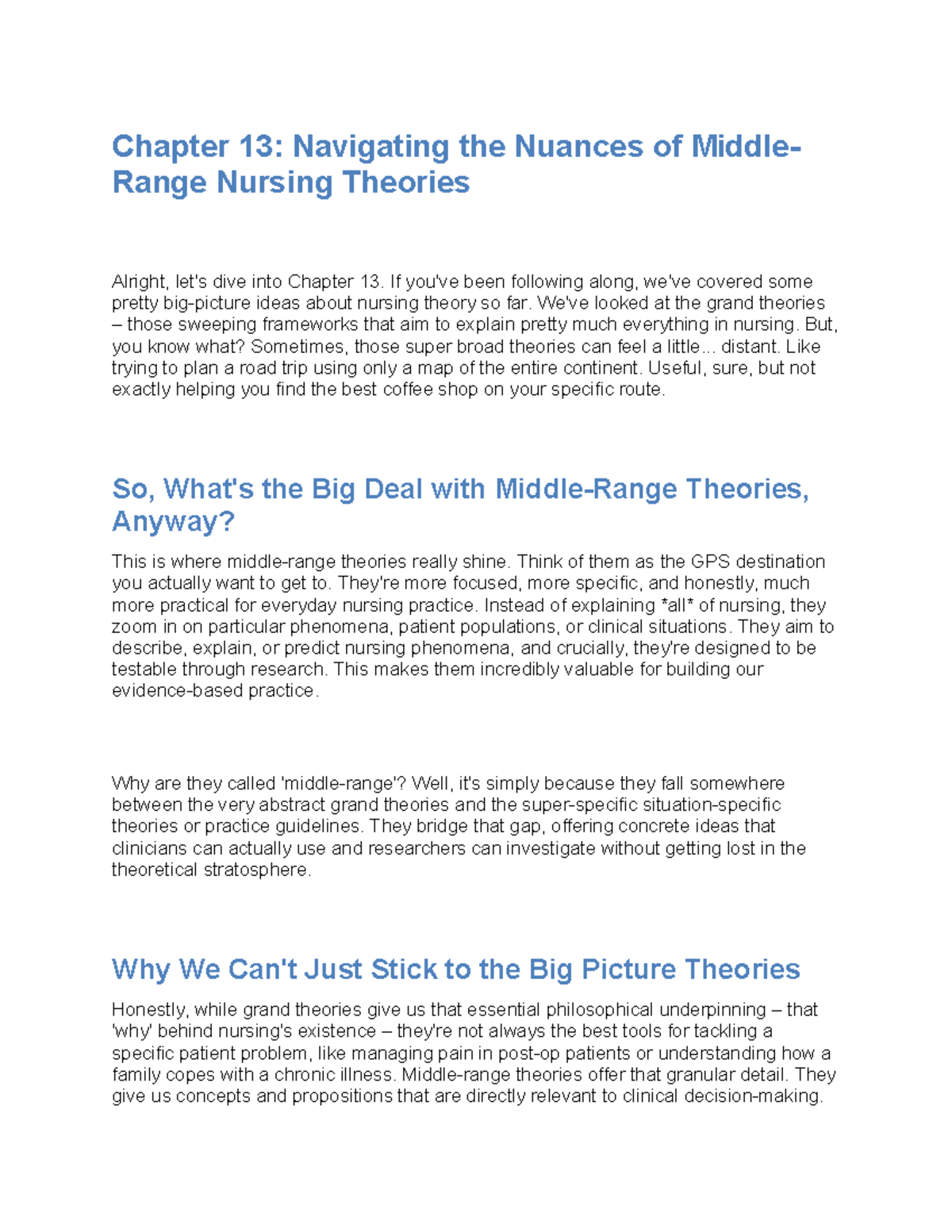 Nursing Theory Guide: Chapter 13 - Middle-Range Theories Explained ...