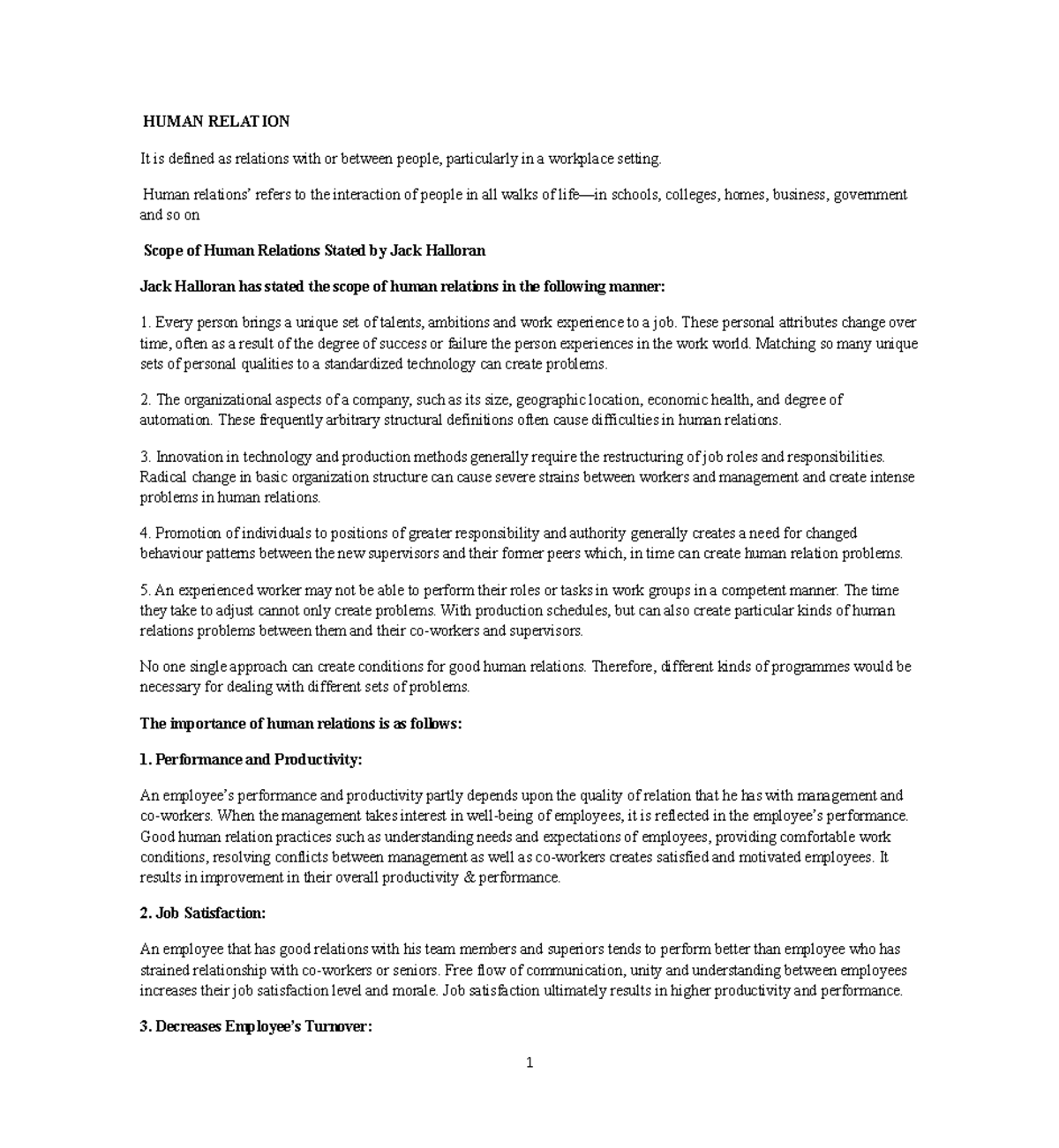 Human Relations Notes: Understanding Workplace Dynamics and Theory ...