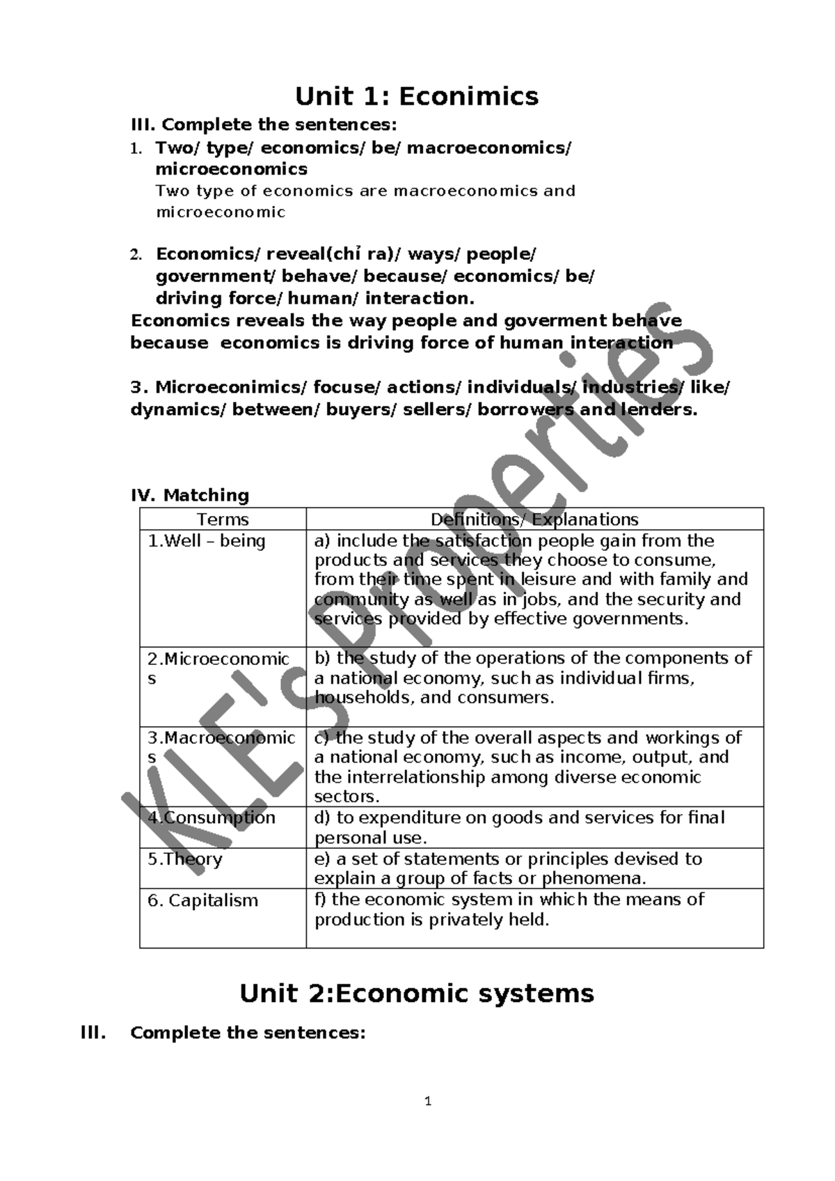 Unit 1-15: Comprehensive Economics Study Guide and Matching Terms - Studocu