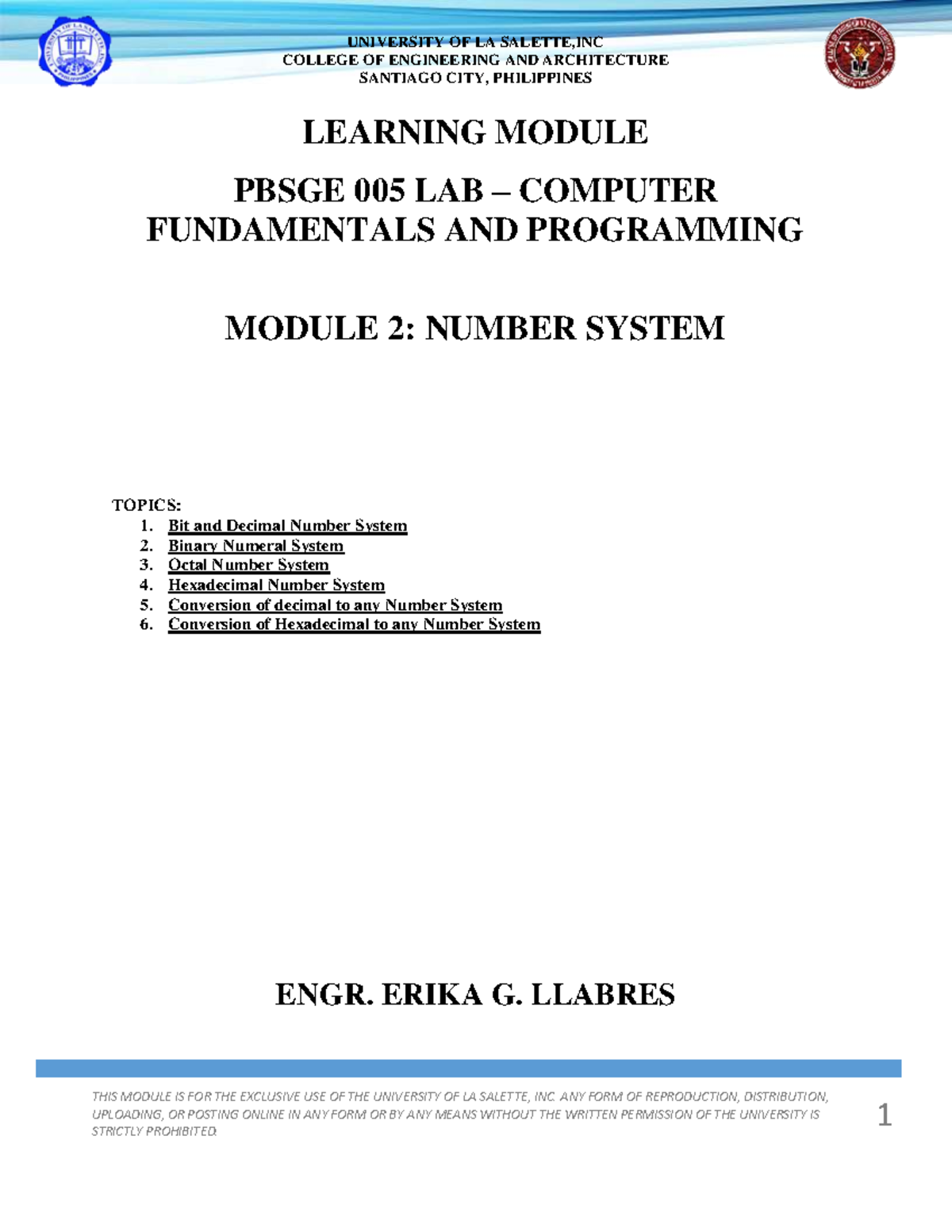PBSGE 005 Lab: Computer Fundamentals & Programming - Module 2 on Number ...