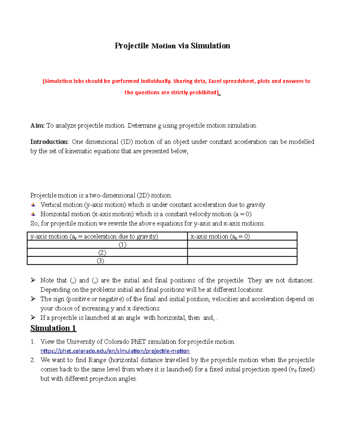 Lab3: Analyzing Projectile Motion & Determining g Using Simulation ...