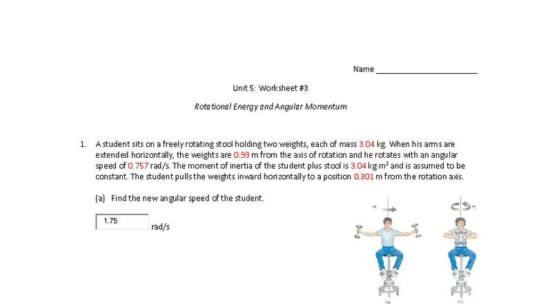Unit 5: Worksheet on Rotational Energy & Angular Momentum - Studocu