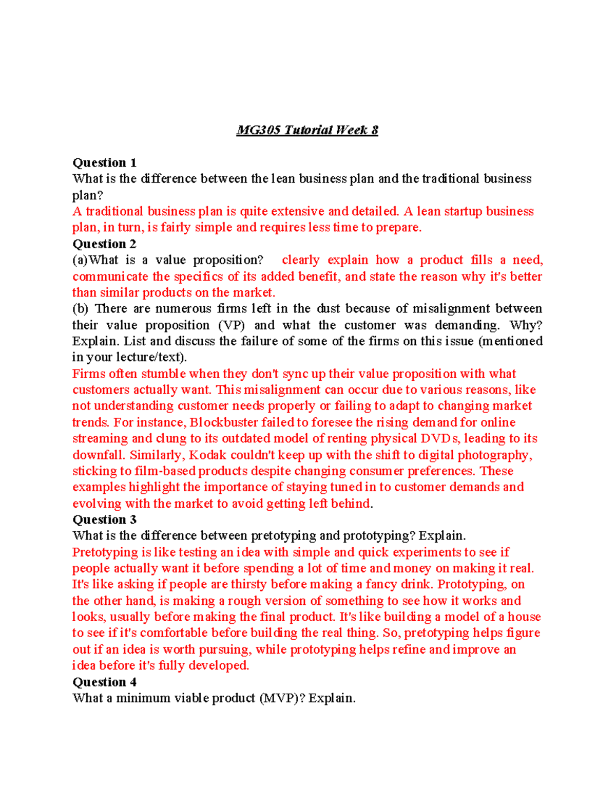 MG305 Week 8 Tutorial: Key Concepts in Business Planning & MVPs - Studocu