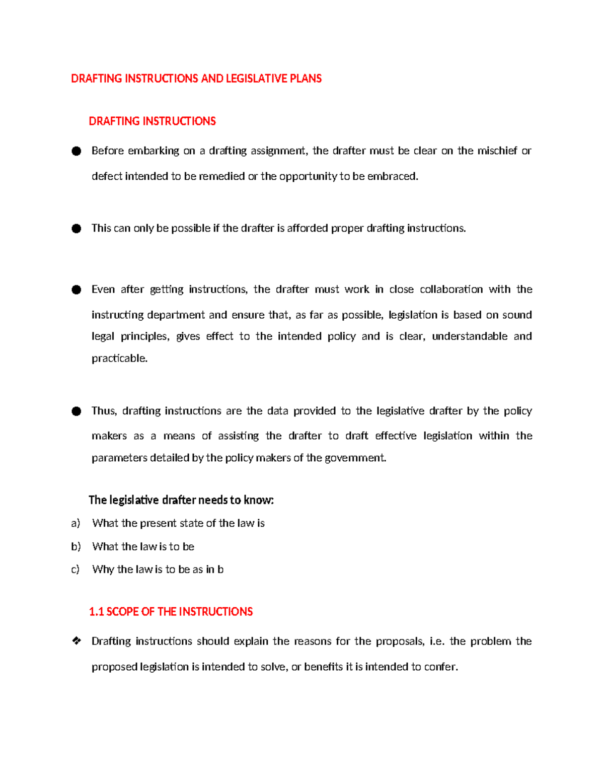 Legislative Drafting Instructions and Plans Overview: Key Guidelines ...